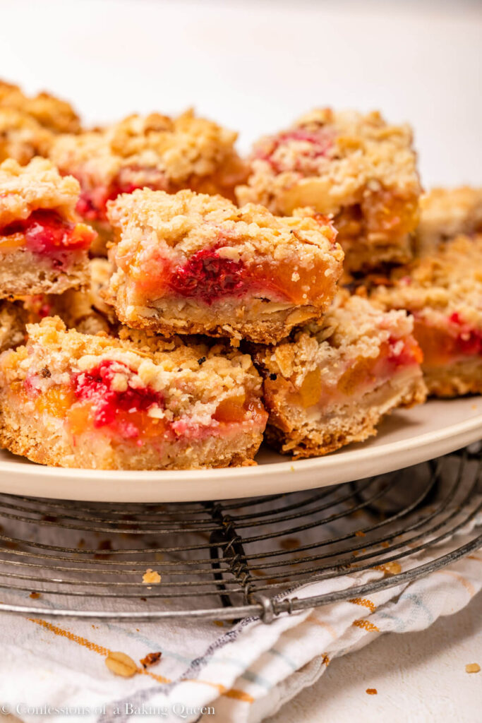 Peach & Raspberry Crumble Bars - Confessions of a Baking Queen