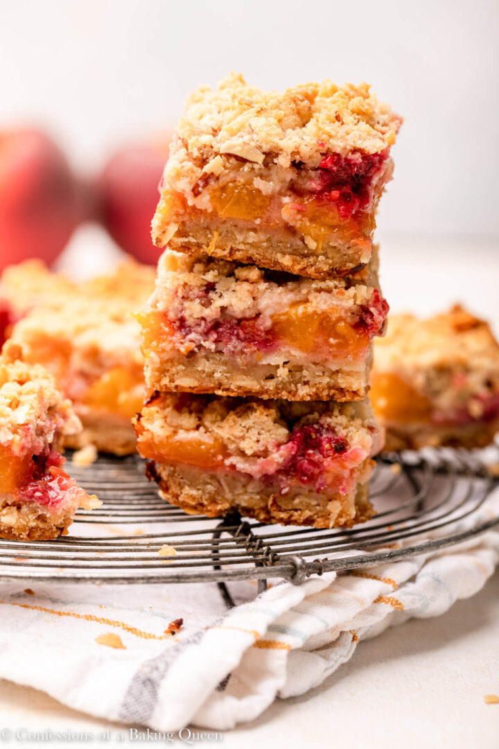 Peach & Raspberry Crumble Bars - Confessions of a Baking Queen