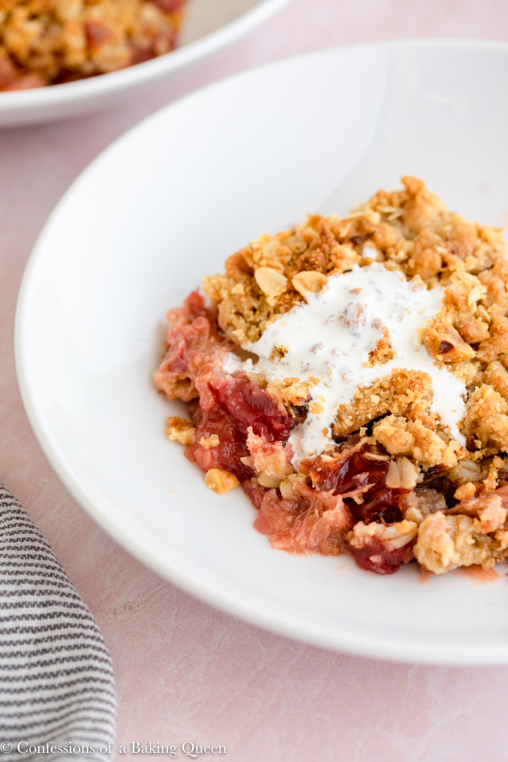 Family Favorite Rhubarb Crumble- Confessions of a Baking Queen