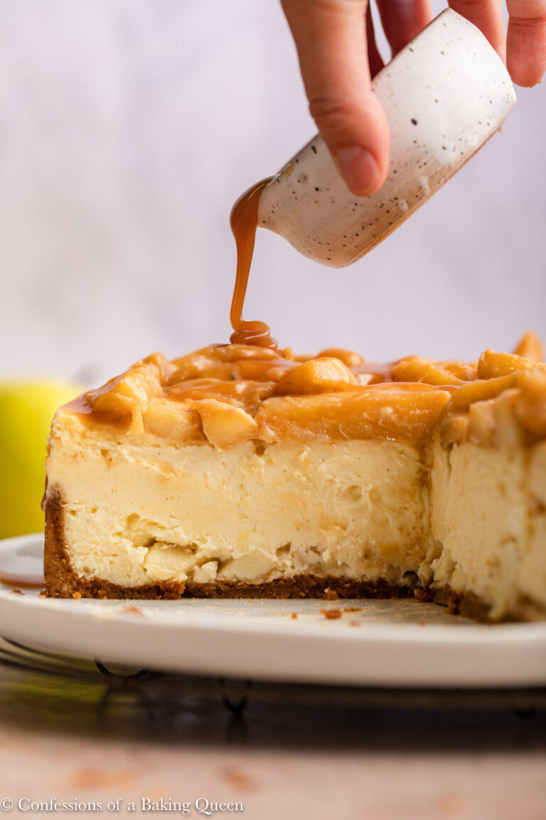 The BEST Caramel Apple Cheesecake - Confessions of a Baking Queen