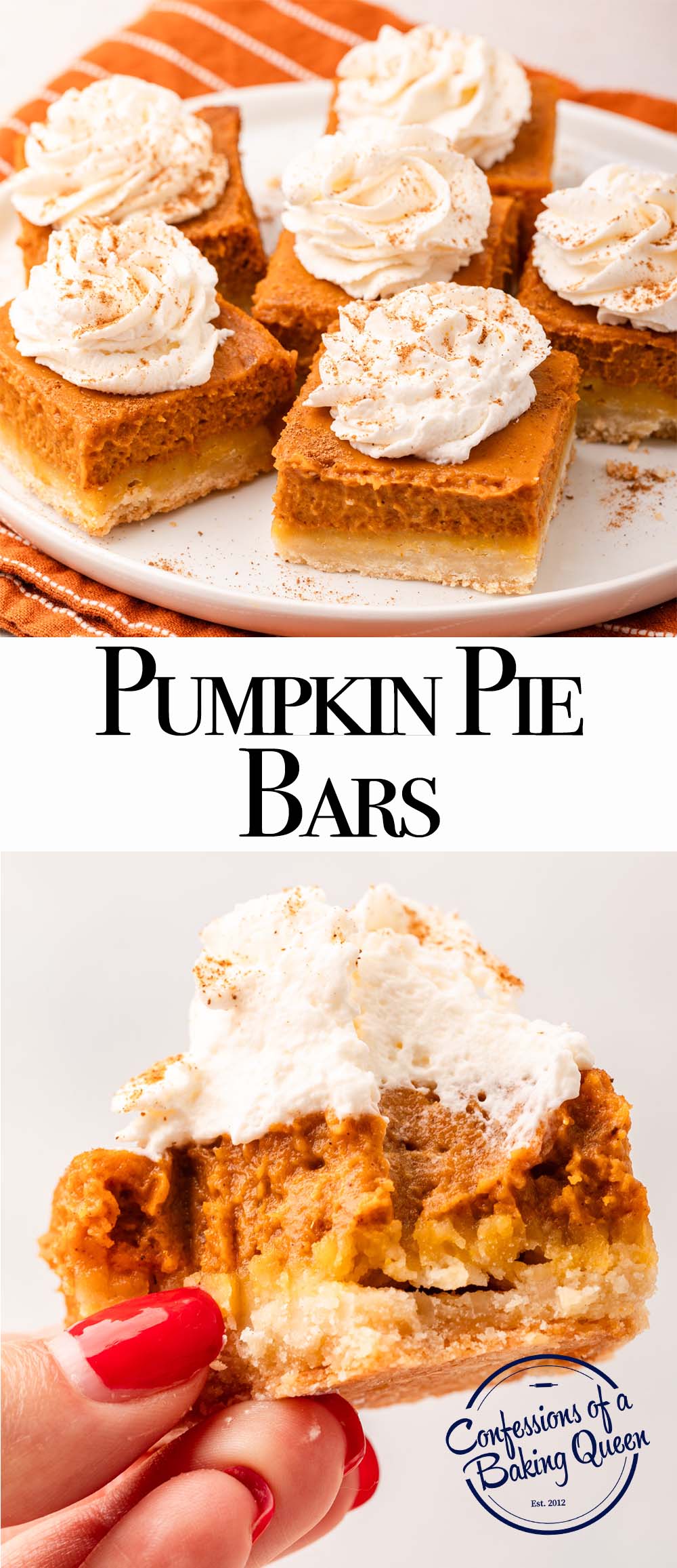 Creamy Pumpkin Pie Bars - Confessions of a Baking Queen